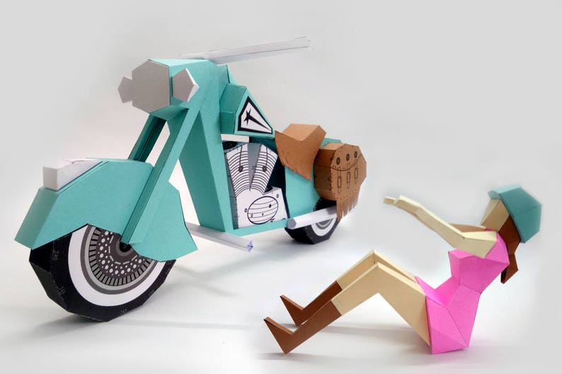 DIY Papercraft Motorbike With Lady Rider3d Papercraft DIY | Etsy