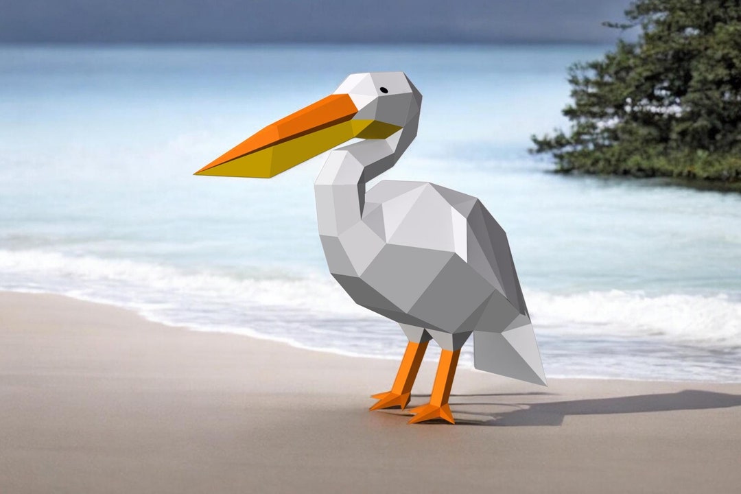 DIY Papercraft Pelican Bird Pattern, Water Bird, Lowpoly Bird Sculpture ...