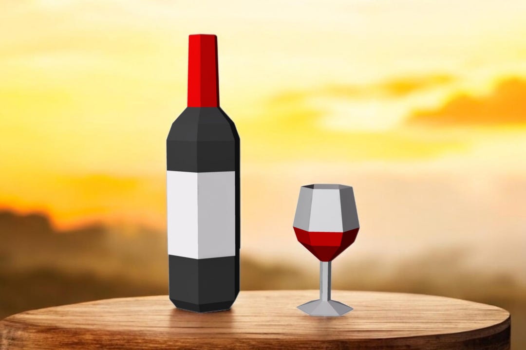 DIY Papercraft Wine Bottle With Wine Glass, Party Favor, Bottle Favor ...