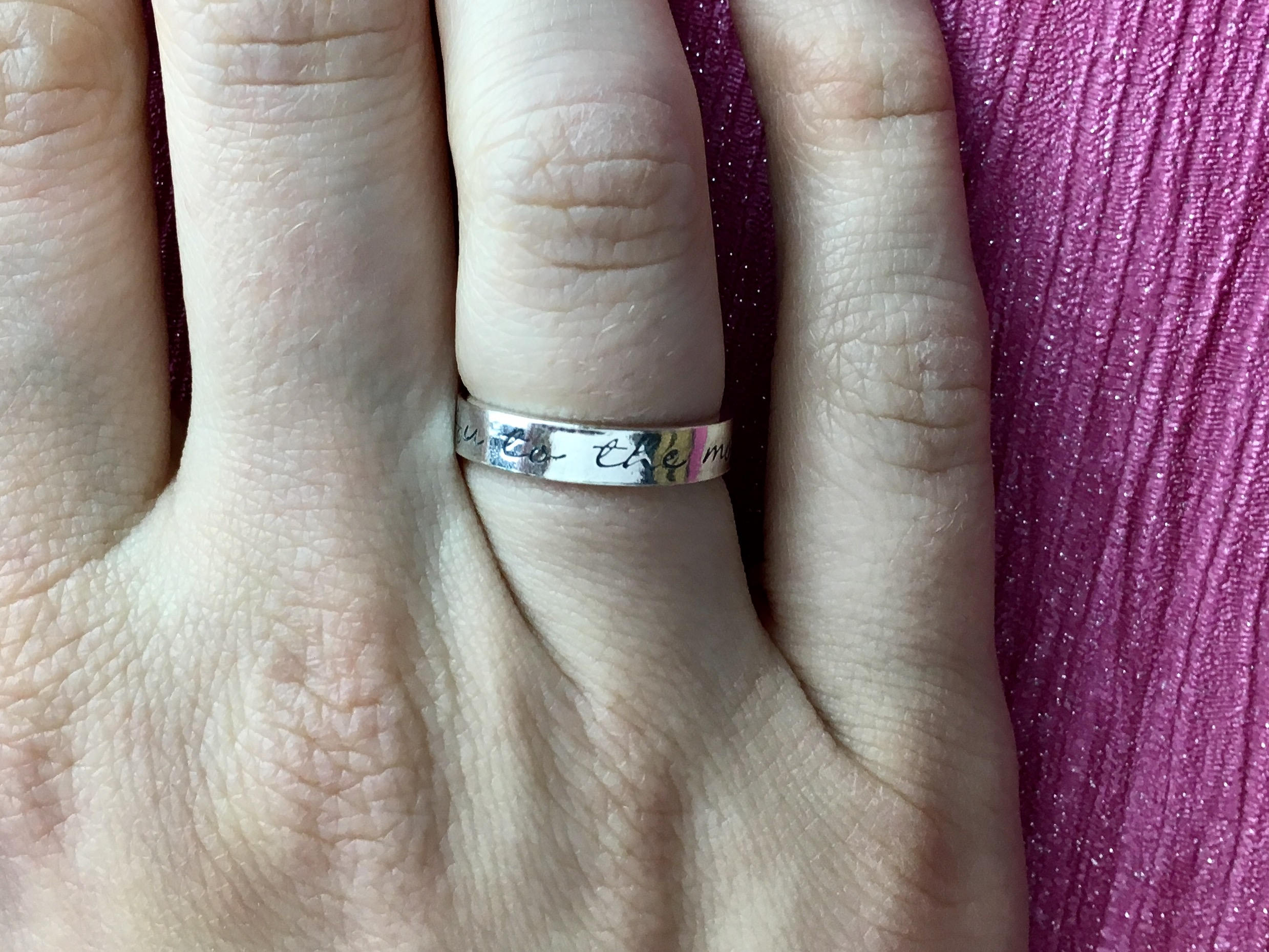 Hand stamped sterling silver band ring personalised ring | Etsy