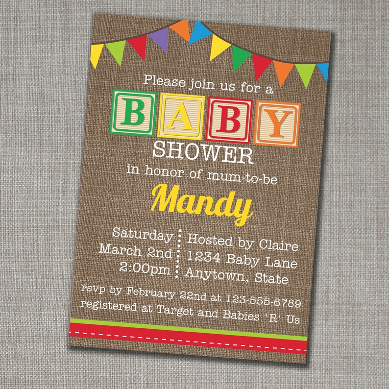 Baby Shower Invitation Unisex Baby Shower Invite Alphabet Blocks Baby ...