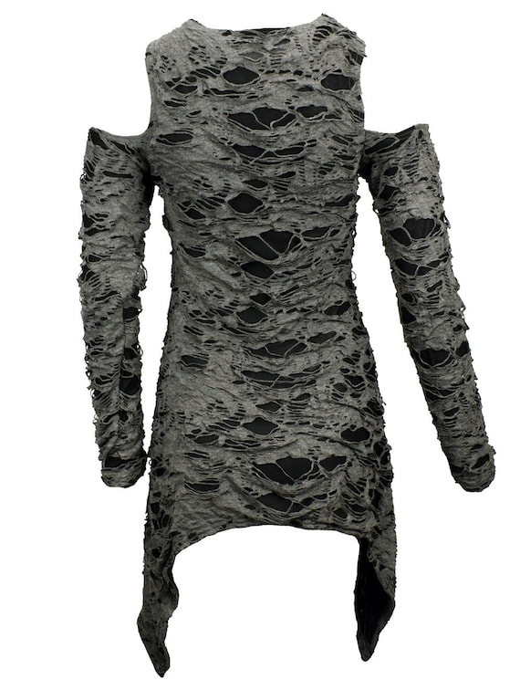 Asymetric Dress In Shred Look Shoulderfree With Long Sleeves | Etsy