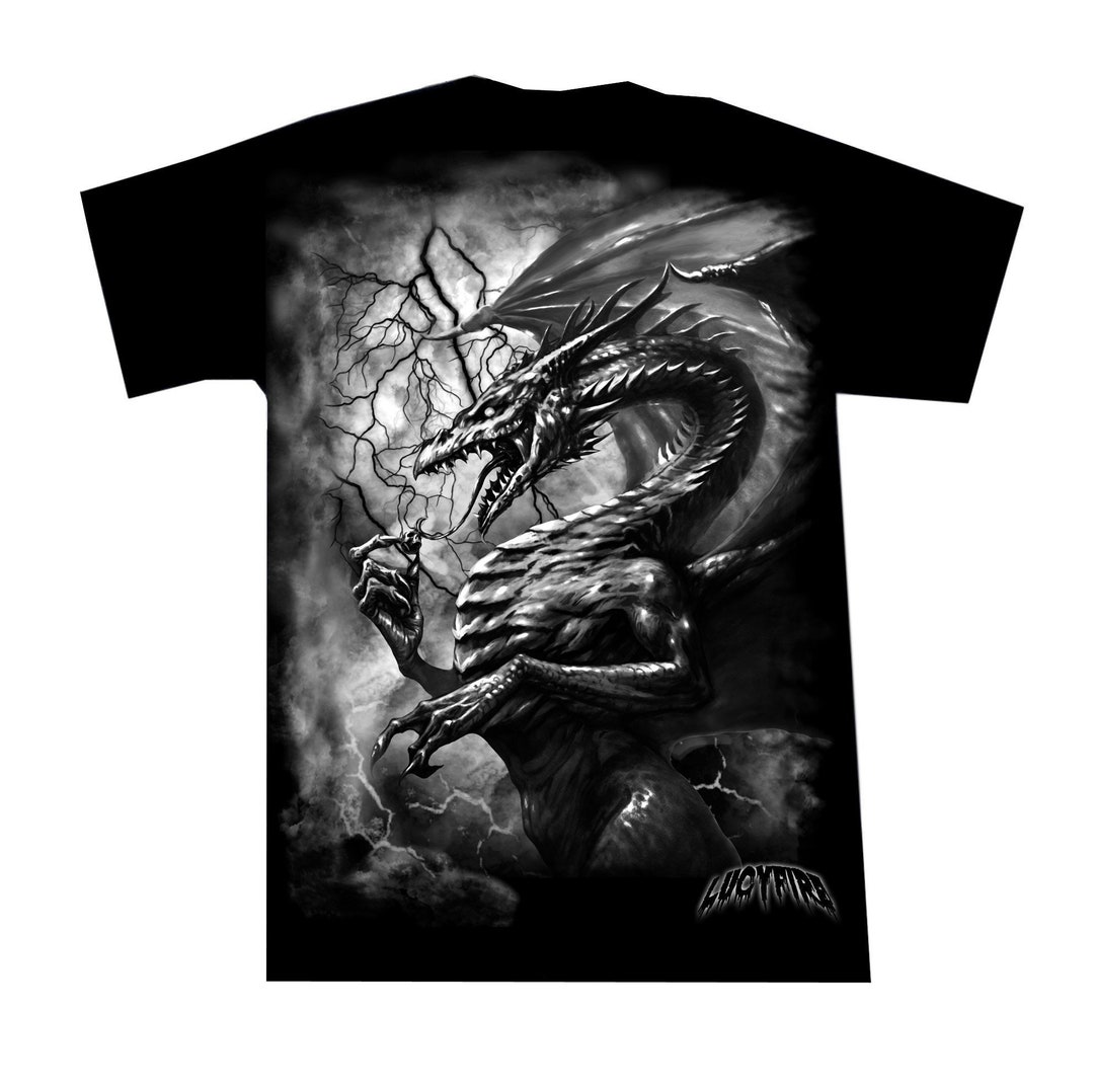 Gothic T Shirt Lightning Dragon Gray - Etsy