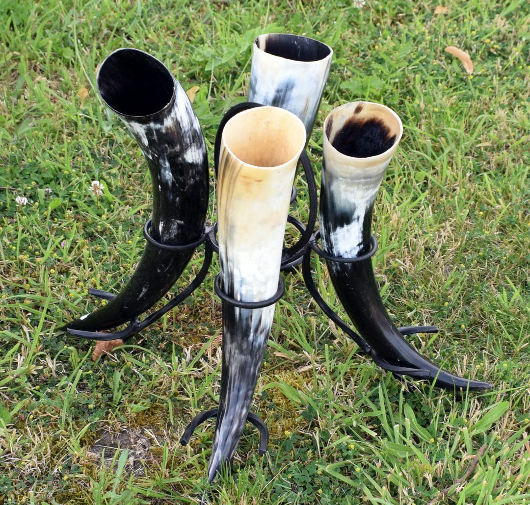 Viking Drinking Horn Set of 4 Polished Drinking Horns Each 400ml in a ...
