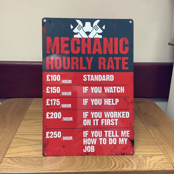 Hourly Rate Sign - Etsy