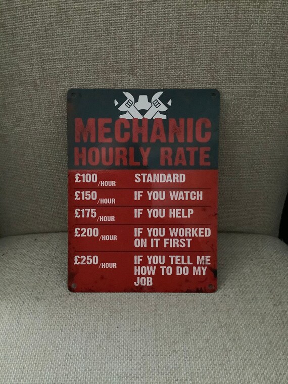Mechanic Hourly Rate Metal Wall Hanging Sign | Etsy