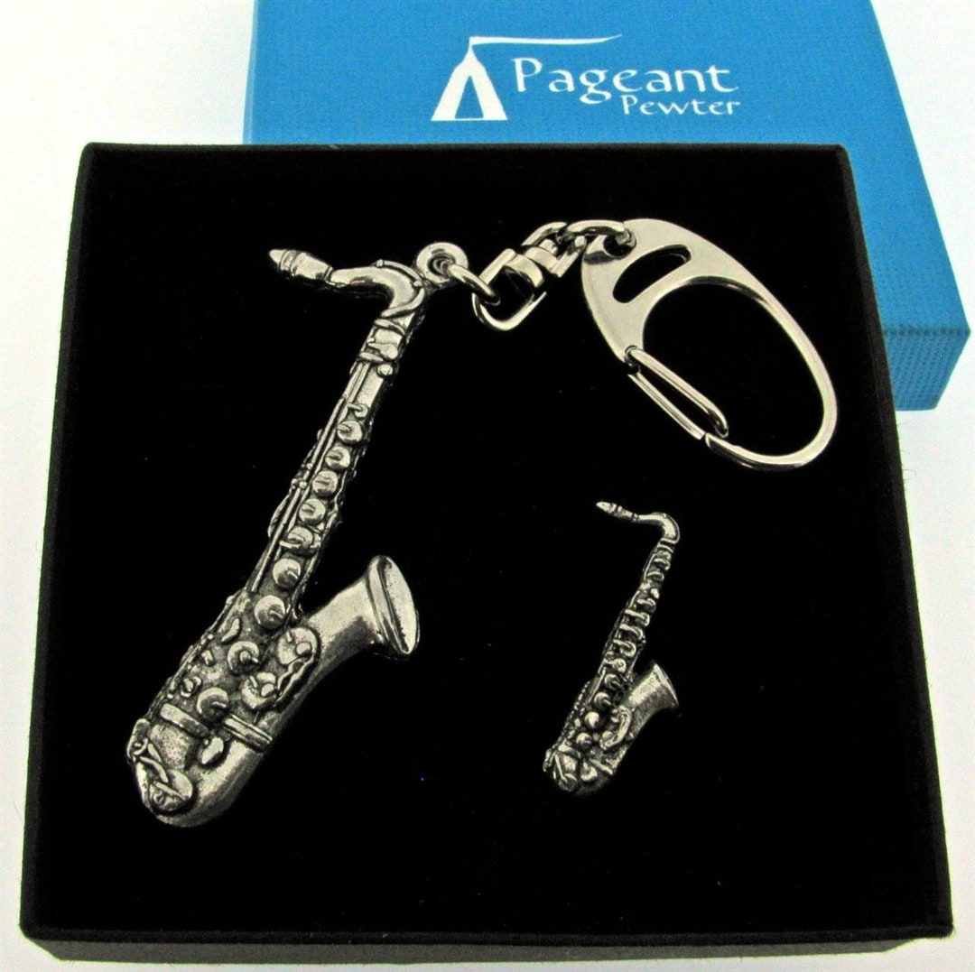 Saxophone Silver Pewter Keyring and Pin Badge Gift Set - Etsy