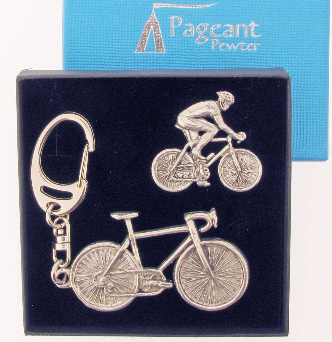 Bicycle Silver Pewter Keyring and Cyclist Pin Badge Gift Set - Etsy