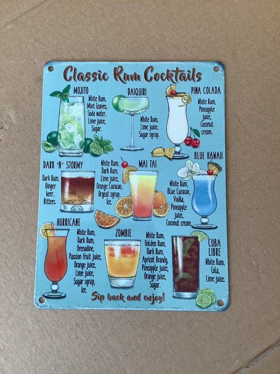 Classic Rum Cocktails Metal Wall Hanging Sign | Etsy