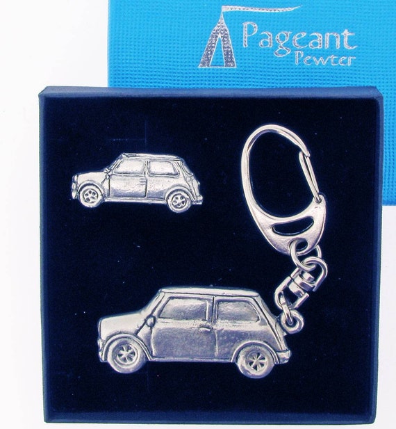 Mini Car Keyring and Mini Car Pewter Pin Badge Gift Set - Etsy UK