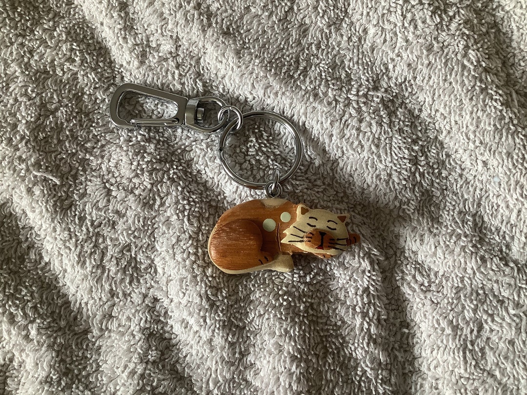 Cute Sleeping Cat Wooden Keyring - Etsy