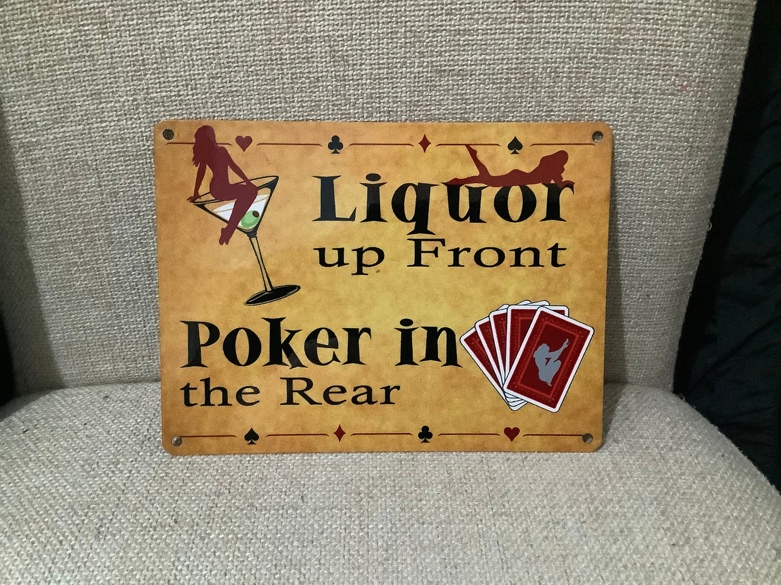 Liquor Up Front Poker In The Rear Metal Wall Hanging Sign | Etsy