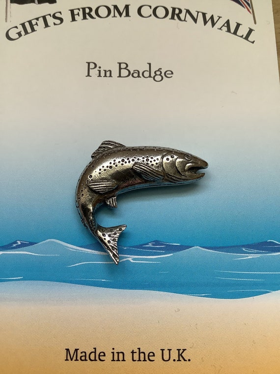 Salmon Silver Pewter Pin Badge CLSALPPIN - Etsy