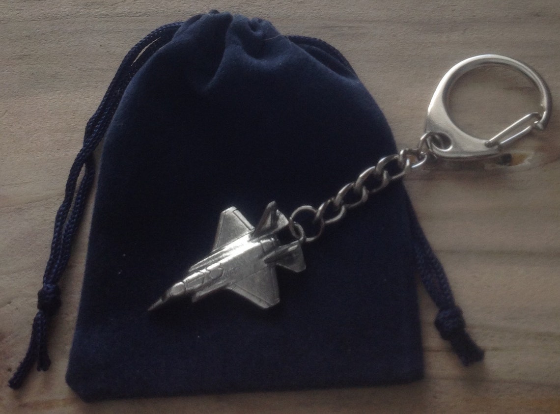 F35 Fighter Jet Pewter Keyring in A Velveteen Gift Bag - Etsy