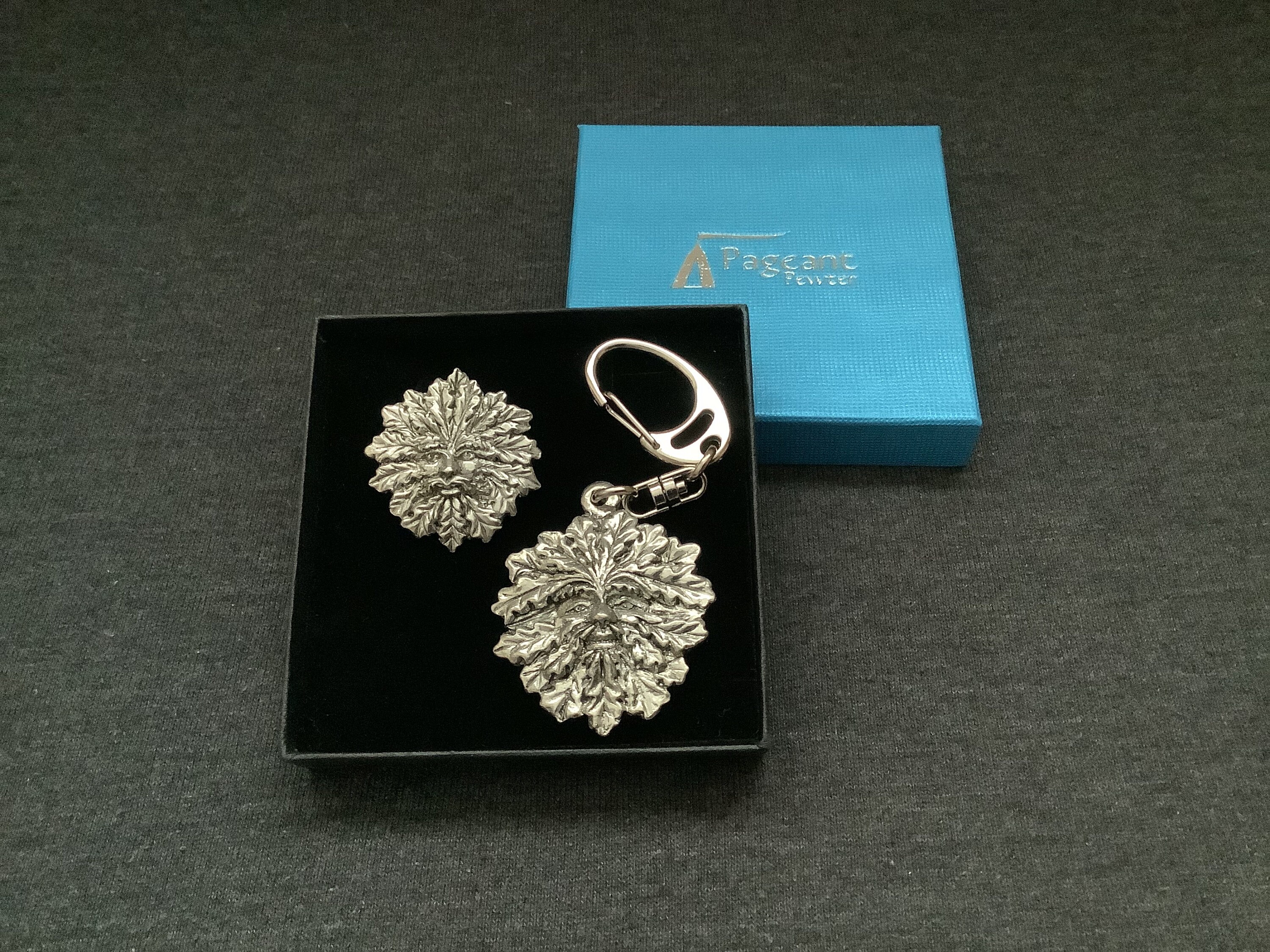 Green Man Silver Pewter Keyring and Pin Badge Gift Set - Etsy UK