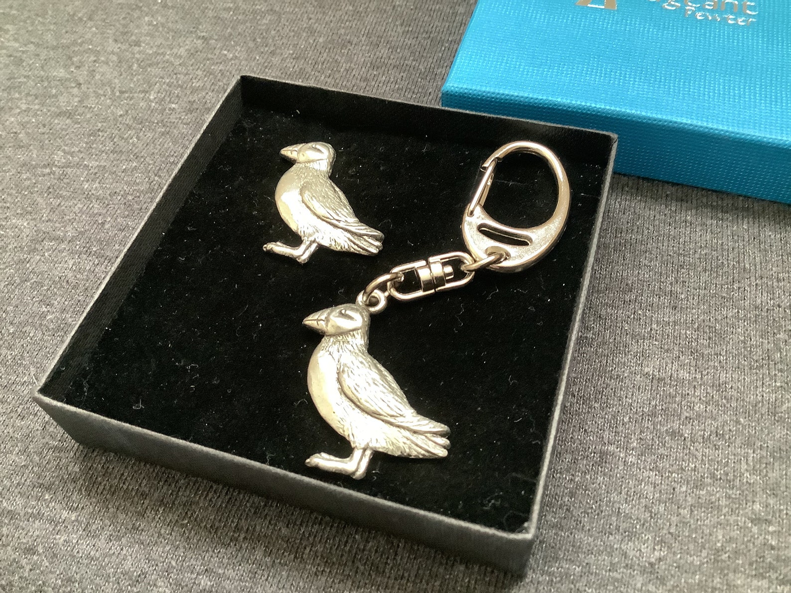 Puffin Silver Pewter Keyring and Pin Badge Gift Set - Etsy UK