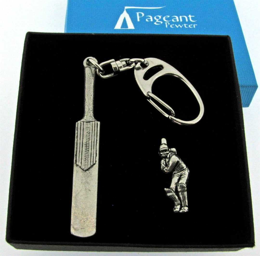 Cricket Bat and Player Silver Pewter Keyring and Pin Badge - Etsy UK