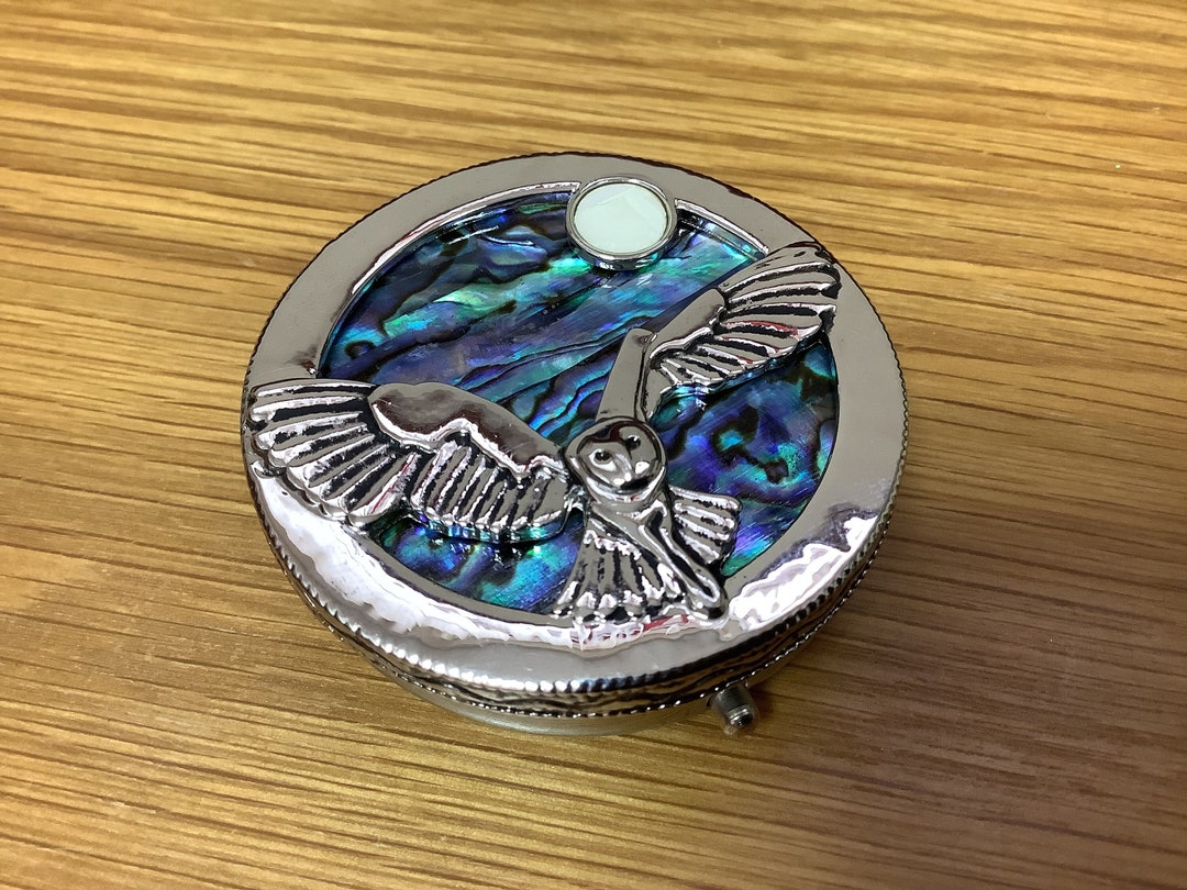 Beautiful Owl and Moon Inlaid Paua Shell Pill Box With Mirror - Etsy