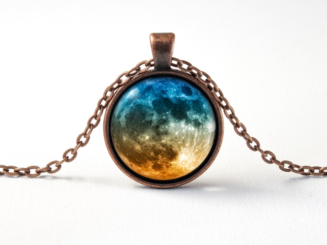 Colorful Moon Key Chain Space Moon Keyring Full Moon Jewelry Gift Idea ...