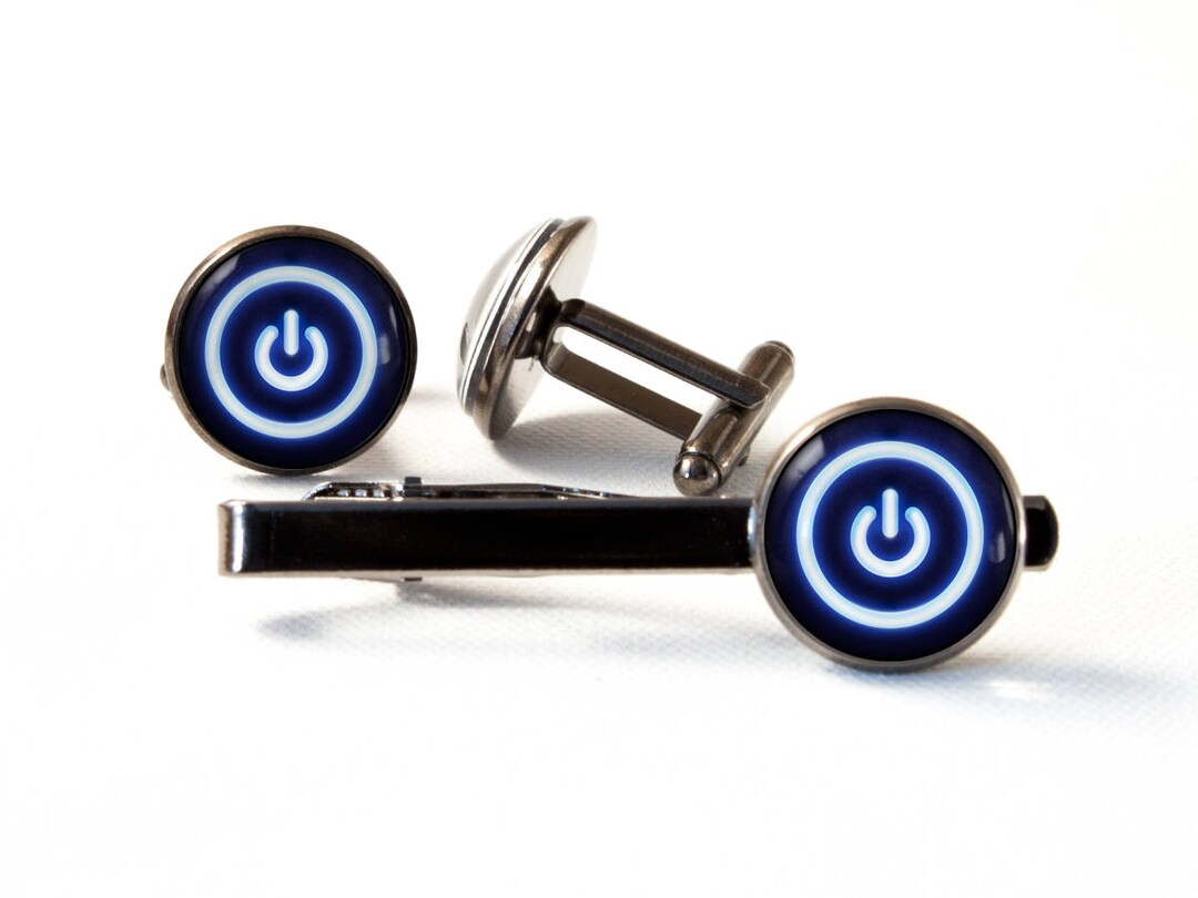 Computer Nerd Gift Cuff Links Tie Clip Power Button Tech Cufflinks ...