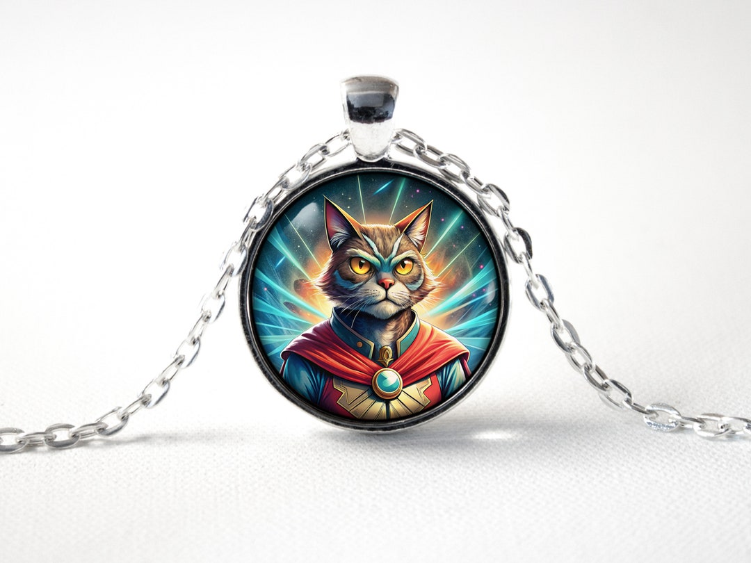 Superhero Cat Necklace Superhero Jewelry Cat Pendant Art Gift Cat ...
