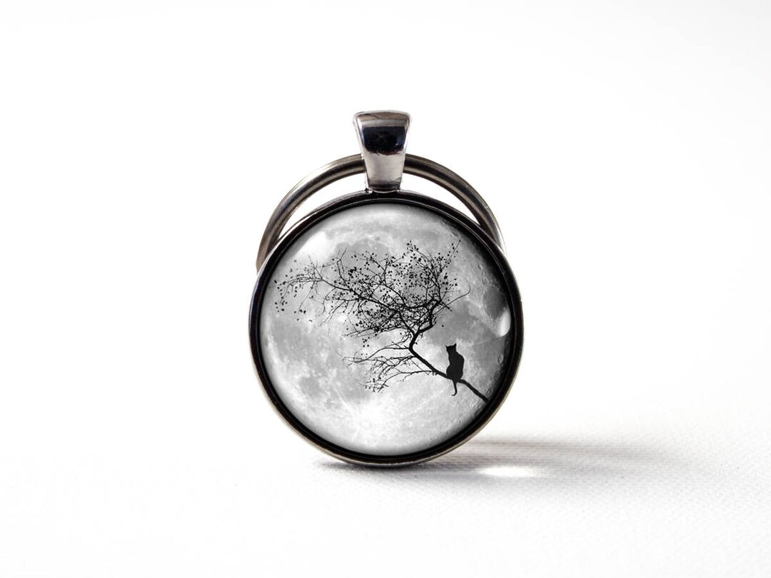 Cat and Moon Keychain Girlfriend Gift Keyring Cat Jewelry Moon Key ...