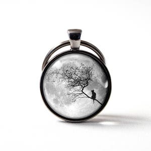 Cat and Moon Keychain Girlfriend Gift Keyring Cat Jewelry Moon Key ...