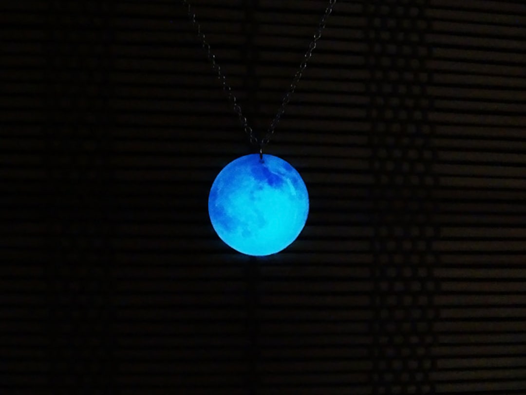 Glowing Necklace Blue Moon - Glow Moon - Girlfriend Gift - Glow in the ...