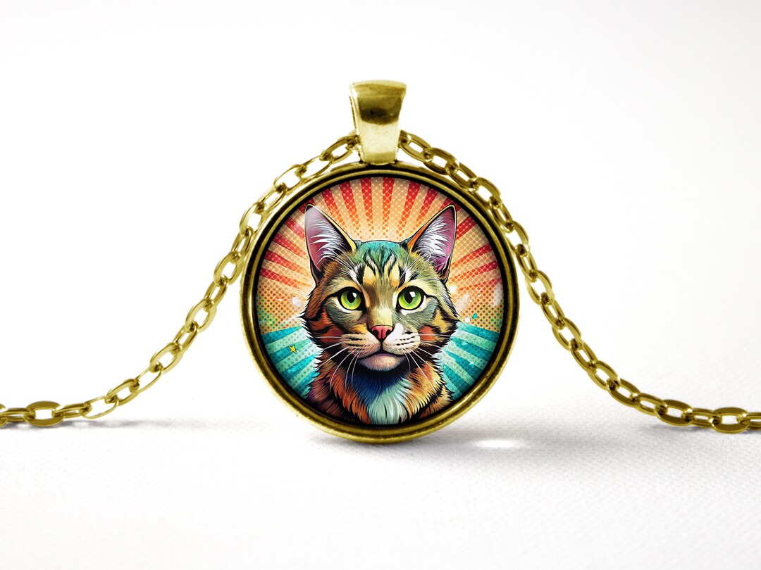 Cat Lovers Necklace Comics Jewelry Cat Pendant Comics Art Kitty Pendant ...
