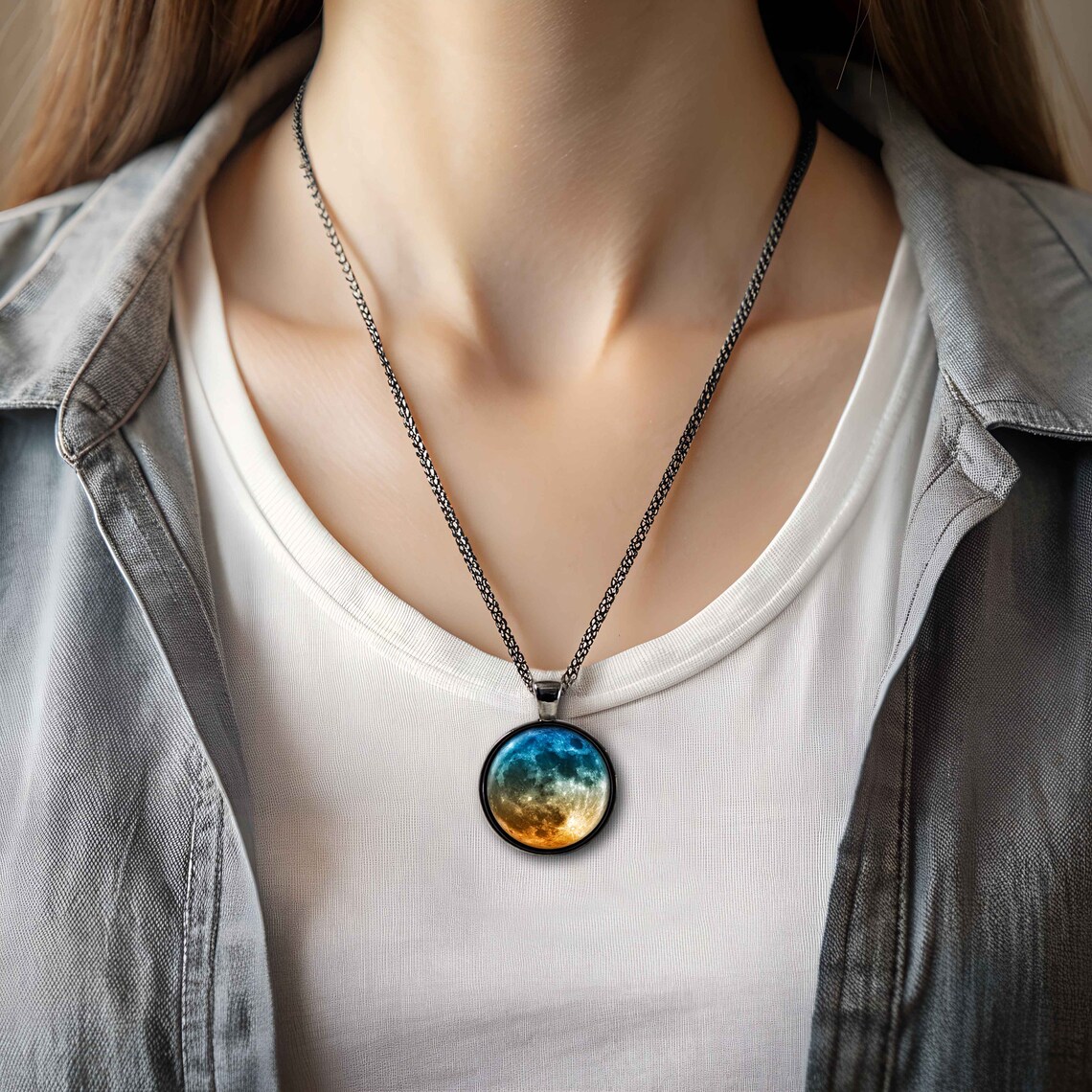 Colorful Moon Key Chain Space Moon Keyring Full Moon Jewelry Gift Idea ...