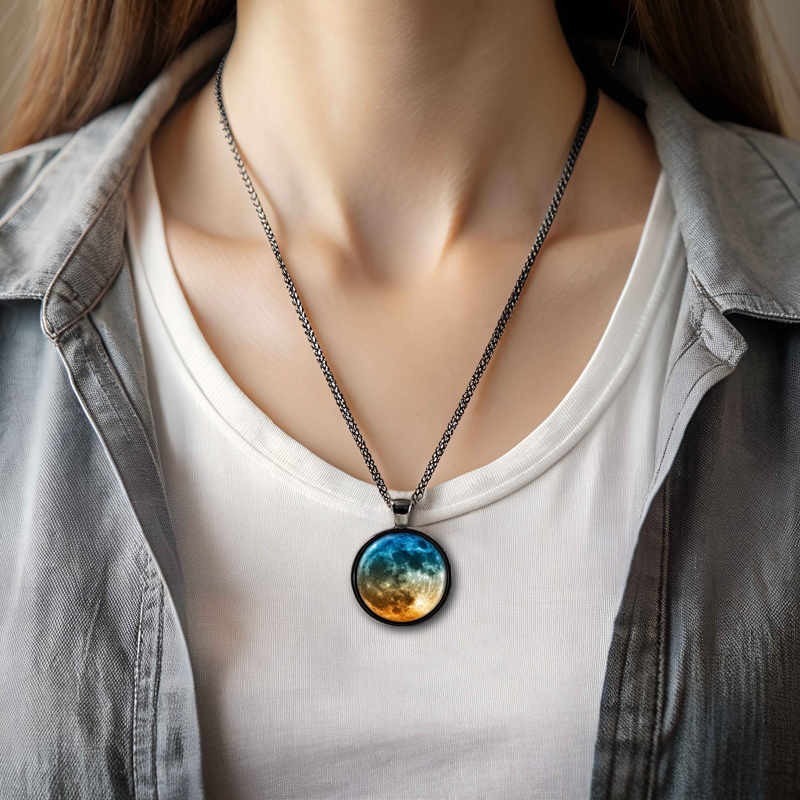 Colorful Moon Key Chain Space Moon Keyring Full Moon Jewelry Gift Idea ...
