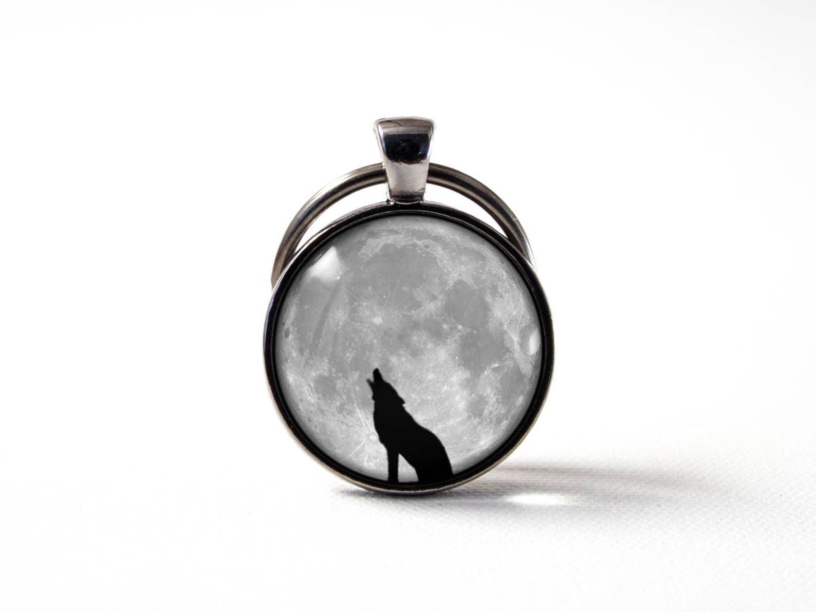 Wolf Key Ring Gray Moon Black Wolf Luna Keychain Howling Wolf - Etsy