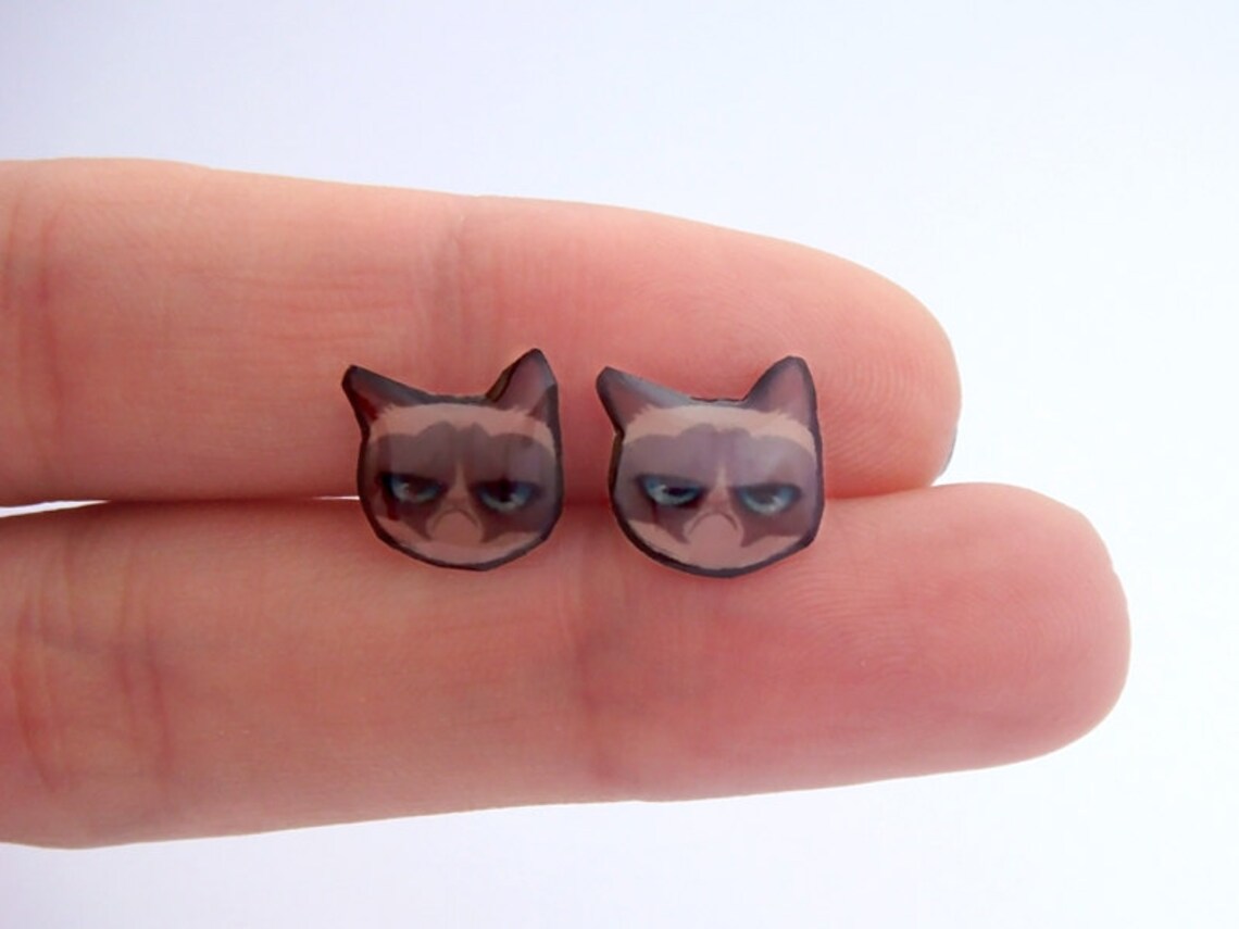 Glowing Mini Earrings Grumpy Cat Glow in the Dark Earrings - Etsy