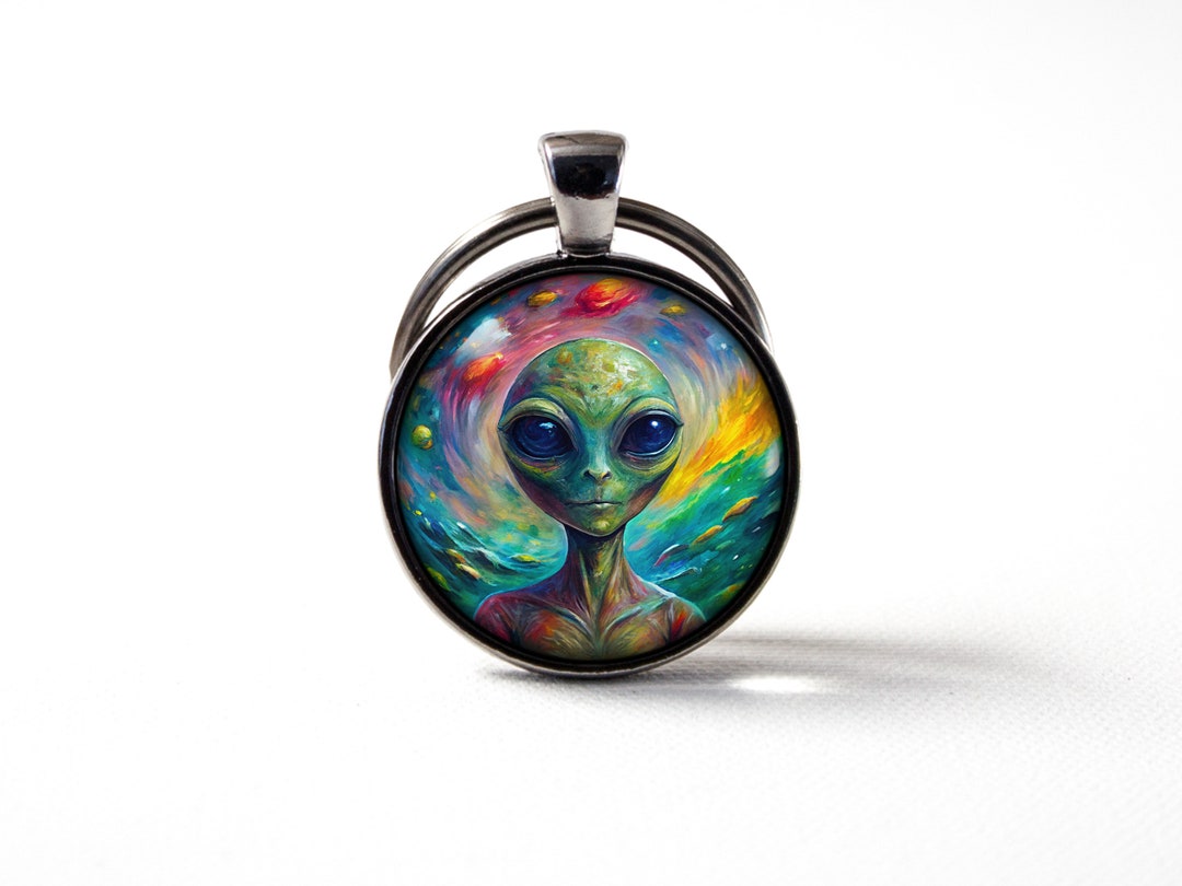 Alien Keychain Oil Paint Style Alien Key Chain Alien Key Ring Alien ...