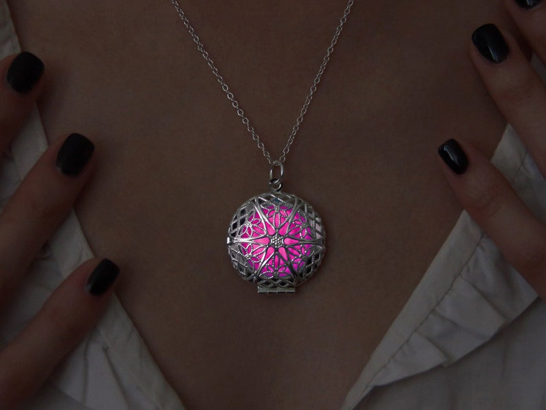 Glowing Pink Circle Punk Glowing Necklace Glow in the | Etsy