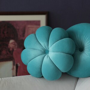 Turquoise Velvet Round & Flower Pillow - Etsy