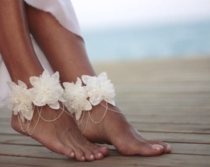 Barefoot Sandal Flowers Tangled on Chain , Beach Wedding Barefoot ...