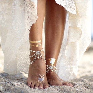 Pearl Beach Wedding Barefoot Sandals, Bangle,cuff, Wedding Anklet ...