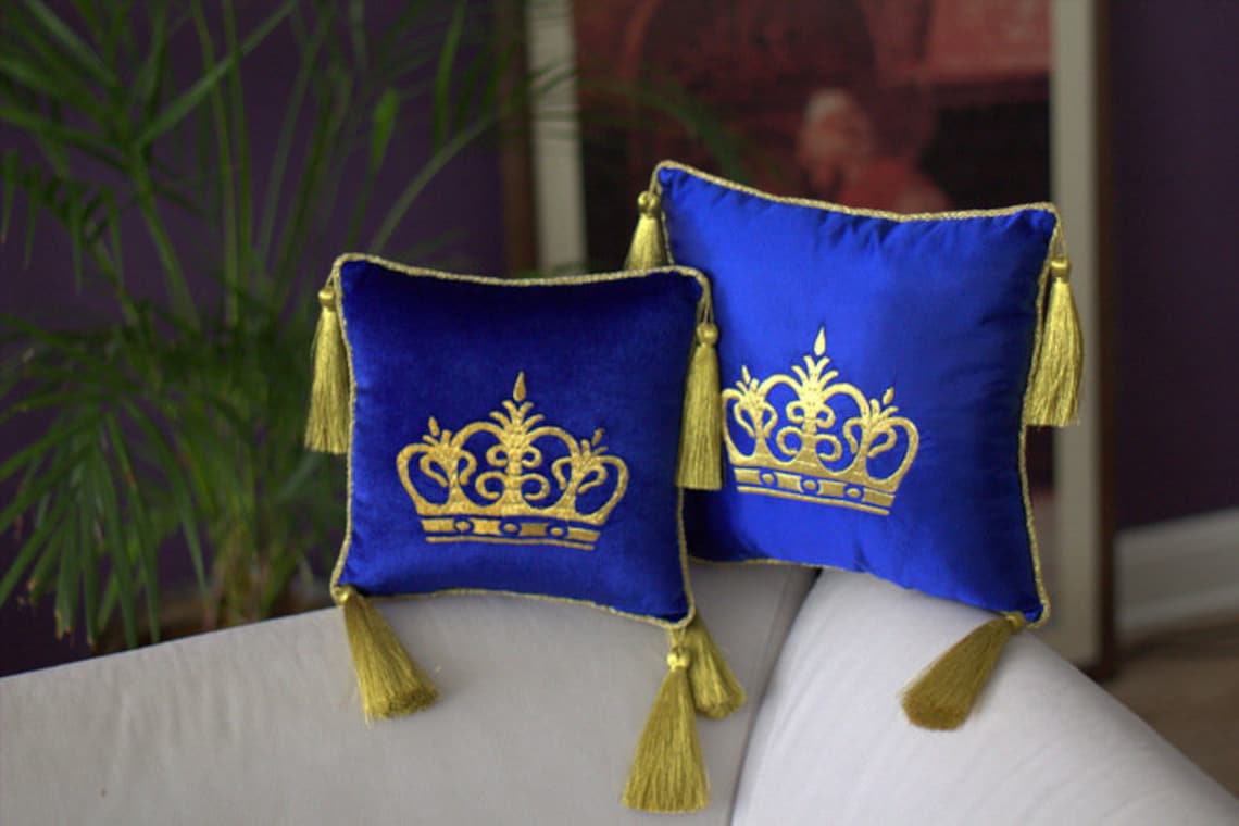 Royal Pillow With Golden Tassel Crown Embroideredstand - Etsy UK