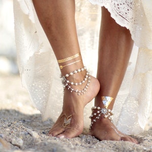Pearl Beach Wedding Barefoot Sandals, Bangle,cuff, Wedding Anklet ...
