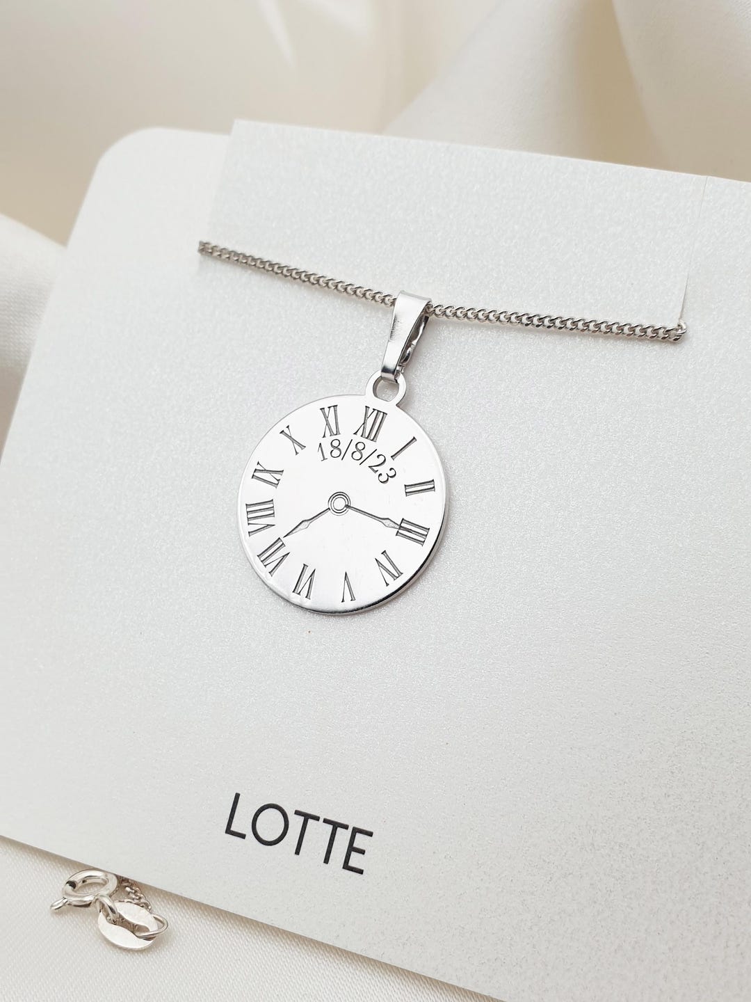 Custom Clock, Date, Time, and Name Necklace, Lottejewelry - Etsy
