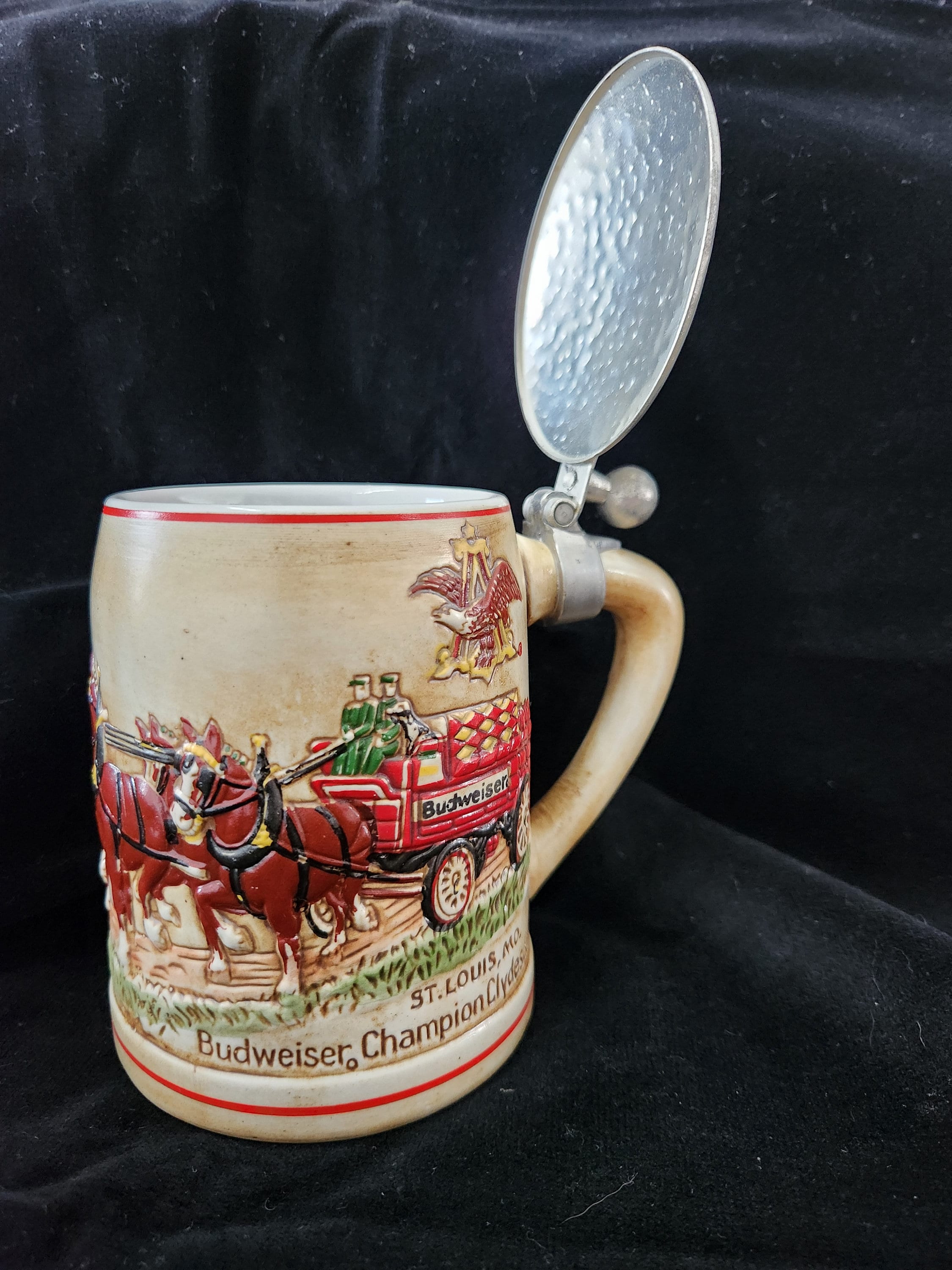 Budweiser Stein With Pewter Lid, Ceramarte CSL9, Featuring the ...