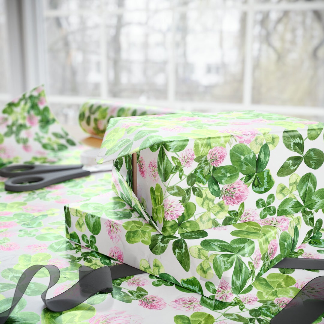 Pink Clover Wrapping Paper Roll, St Patricks Day Gift Wrap, Spring ...