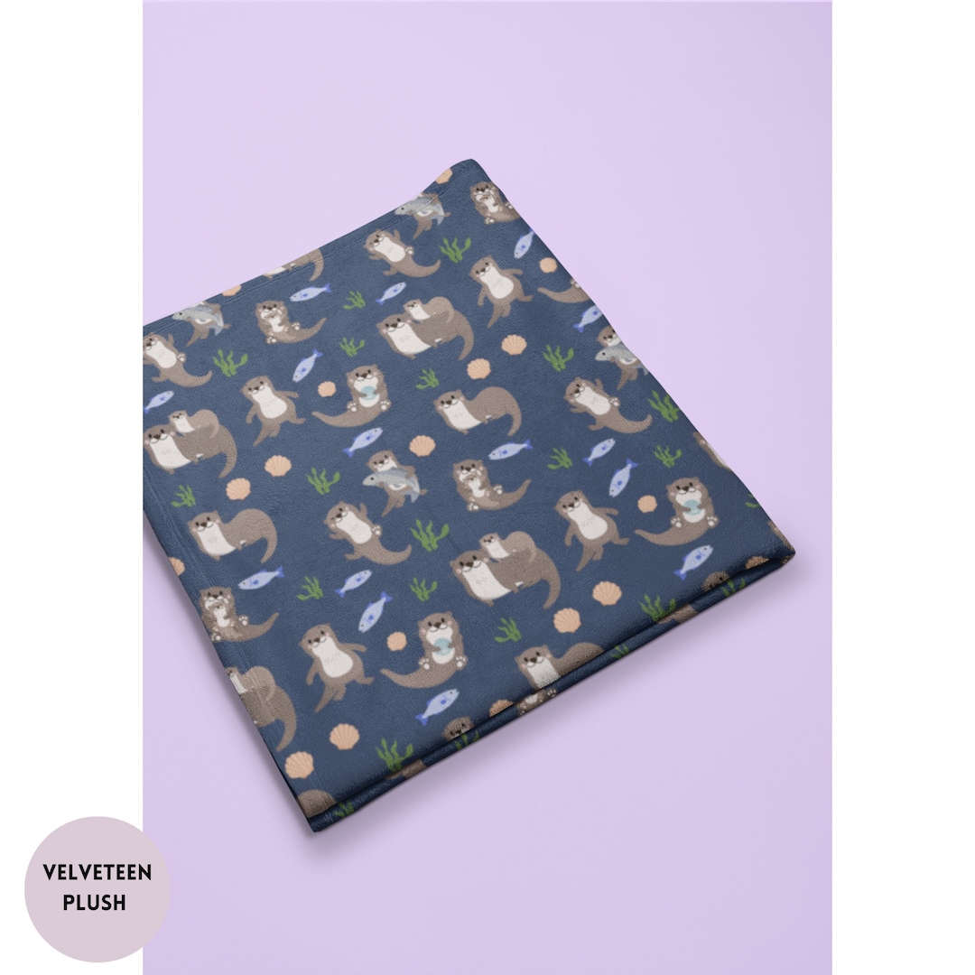 Navy Otter Blanket, Gift for Otter Lover, Velveteen Plush Throw Blanket ...