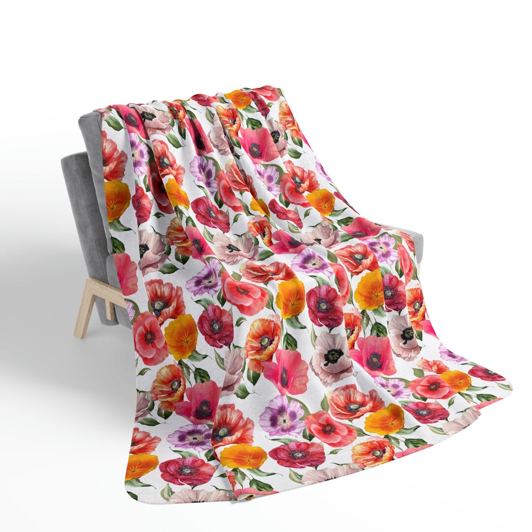 Spring Poppy Blanket, Floral Wildflower Throw, Easter Home Decor ...
