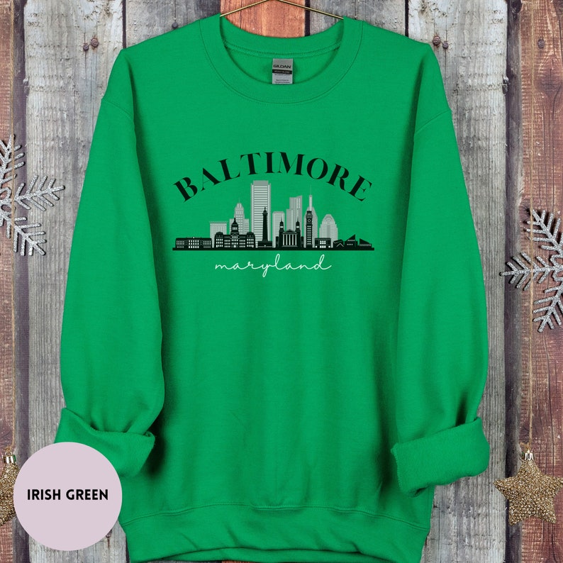 Baltimore Maryland Sweatshirt, Baltimore Skyline Shirt, Baltimore Gift ...