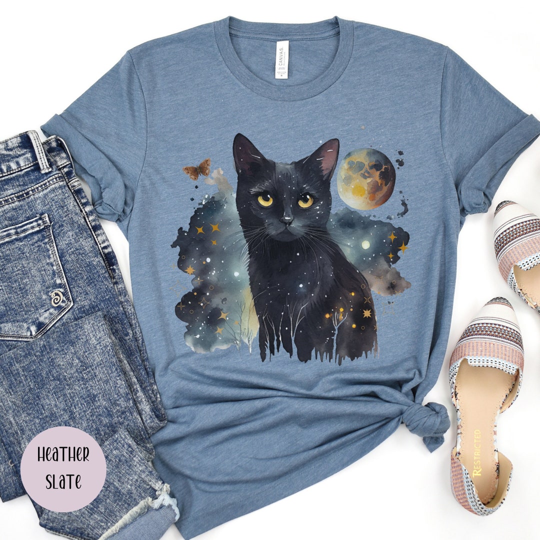 Celestial Black Cat Shirt, Moon Phase T-shirt, Black Cat Lover Shirt ...