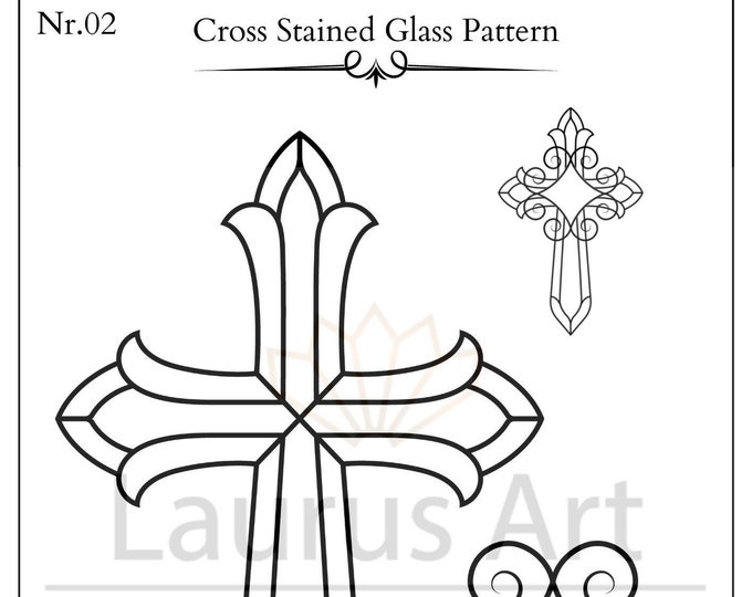 Cross Stained Glass Pattern, PDF, Printable Cross Pattern, Instant Downloadable Suncatcher ...