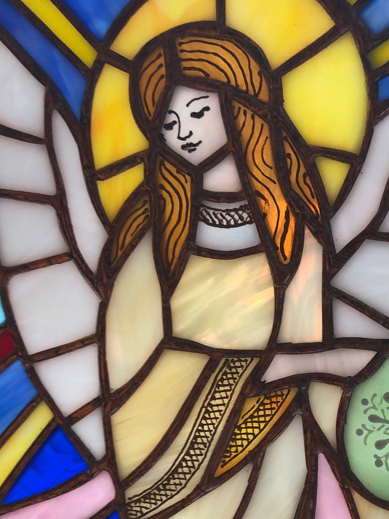 Stained Glass Angel for Christmas, Guardian Angel Oval Sun Catcher ...