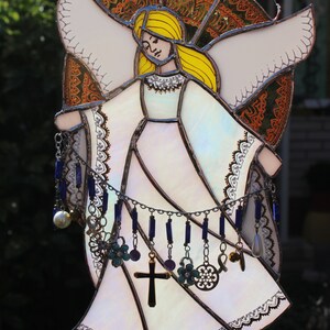 Christmas Stained Glass Angel Suncatcher, Large Guardian Angel Decor ...